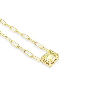 LUTIRO Paperclip Chain Necklace With Cubic Zirconia Pendant - Gold