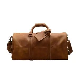 TOURI Genuine Leather Weekend Bag With Shoe Storage