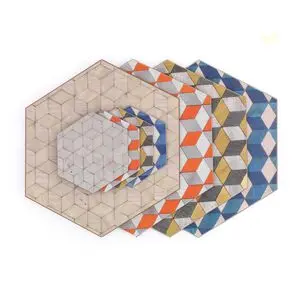E. INDER DESIGNS Neutrals / Small Place Mats Set Of Four With Matching Coasters In Mixed Colours. Hexagonal. Perfect For Bowls. Please Measure Before Buying - Blue