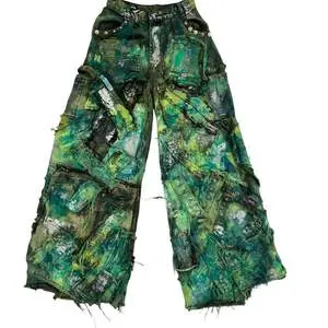 ZASTASTUDIO Upcycled Denim Wide Leg Pants - Green