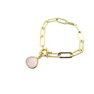 HARFI Gold Plated Rose Quartz October Birthstone Bracelet Gold/yellow