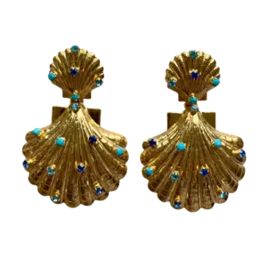 LAURA GRAY Crystal Shell Drop Earrings - Blue