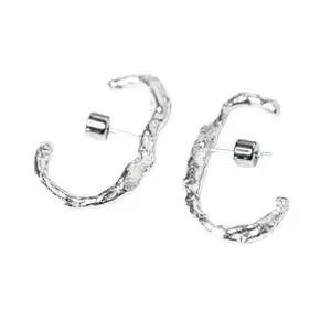 OOLO LONDON Rugged Charcoal Cast Ear Hook Hoops - Silver