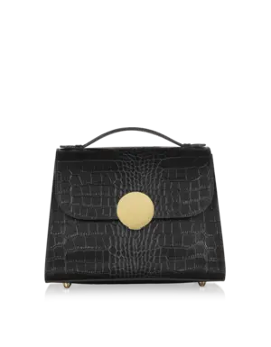 LE PARMENTIER Bombo Croco Embossed Satchel - Black