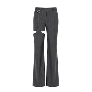 SALTEYE STUDIO Garter Pinstripe Wool Trousers - Grey