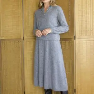 BEL CASHMERE Madison Brushed Cashmere Skirt - Grey