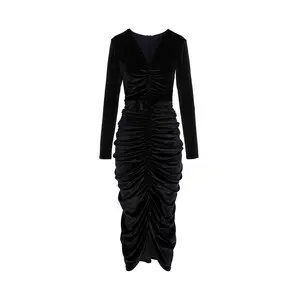 CONCEPT A TROIS Velvet Midi Dress With Pleats