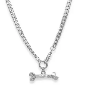 FRENVYRN Mars Sterling Cuban Chain Necklace With Dog Bone - Silver