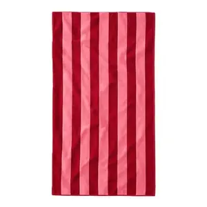 MISONA Red / Pink Extra Large Organic Cotton Striped Beach Towel Red & Pink - Red/pink
