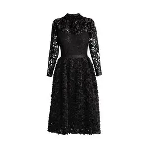 RUMOUR LONDON Grazia Midi Dress With Lace Bodice And Ruffled-tulle Skirt - Black