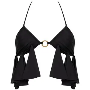 ANTONINIAS Aurelia Padded Halter Bikini Top - Black