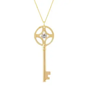 LEE RENEE Diamond Key Pendant Necklace Gold