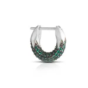 KASUN LONDON Emerald Eclipse Huggie Hoop Earrings - Silver