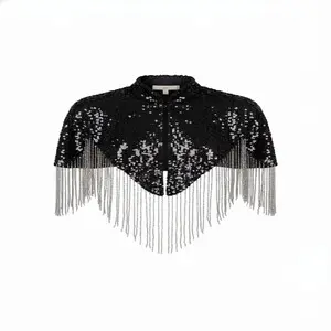 Saachi Beaded Sequin Capelet With Fringe