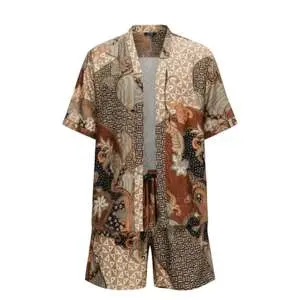 ORIGIN OF HEARTS Brown / Grey / Neutrals Enari Relaxed Resort Kimono Set - Brown/grey