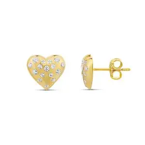SHYMI Scattered Stones Puffy Heart Stud Earrings - Gold