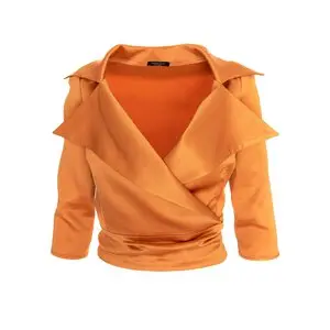 AVENUE N°29 Satin Lapel Wrap Blouse With Bow