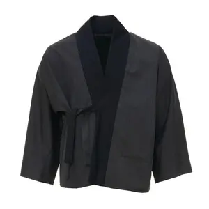 MOE Striped Wool Reversible Jacket With Collar - Grey/blue