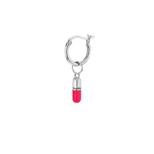 TRUE ROCKS Mini Pill Charm Hoop Earring - Pink/silver
