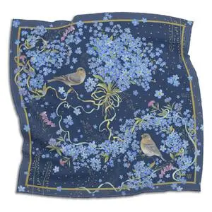 SILK&SOUL Dark Forget Me Not Silk Scarf - Blue