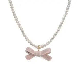 H2 STUDIO Pearl Necklace With Detachable Ceramic Bowtie Pendant - White/gold/pink