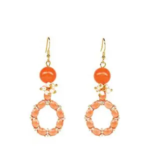ADDICTED2 Drop Earrings With Zirconia And Pearl Accents - Gold/orange