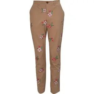 LORDS OF HARLECH Floral Embroidered Flat Front Short - Green/red
