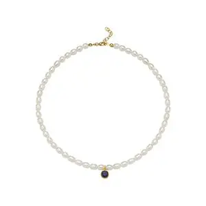 LINYA JEWELLERY Cosmic Big Pearl Zodiac Pendant Necklace - Blue
