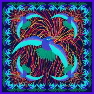 CREATURE MARSEILLE Les Oiseaux De Paradis The Square Silk Scarf / Design In France Made In Italy - Blue