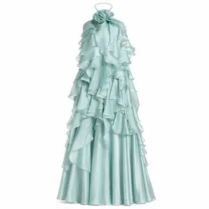 Mac Duggal Halter Neck Open Back Ruffle Gown