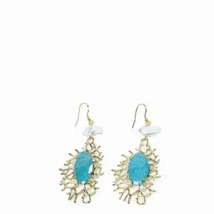 ADDICTED2 Milano Flora Dangle Earrings With Pearl And Turquoise - Gold/blue/white