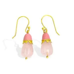GEM BAZAAR JEWELLERY Rose Quartz Drop Earrings - Orange/gold