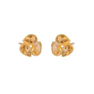 OPIUM JEWELS Lotus Citrine Stud Earrings - Gold/yellow