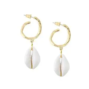 ADRIANA PAPPAS DESIGNS Hammered Hoop Shell Drop Earrings - Yellow