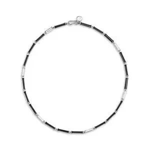 C|ND|N BY CANDAN BALTO Megaron & Black Enamel Necklace - Silver