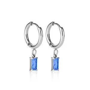 EVER JEWELLERY Sapphire Drop Huggie Earrings - Blue/silver