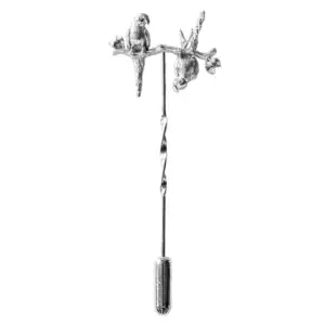 LEE RENEE Parakeet Tie Pin – Two Friends On A Branch - Silver