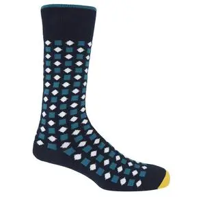 PEPER HAROW - MADE IN ENGLAND Diamonds Patterned Crew Socks - Blue