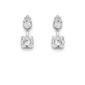 MAISON DE GALA Pear & Square Crystal Drop Earrings - Silver
