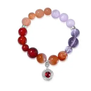 AUROZIA Five Elements Fire Garnet Pendant Crystal Bracelet - Silver