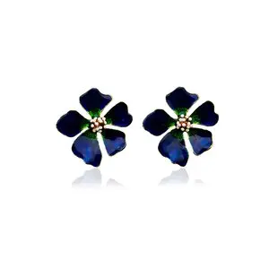 MILOU JEWELRY Wild Rose Flower Earrings - Blue/green