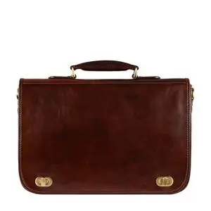 TIME RESISTANCE Leather Briefcase Laptop Bag - Brown