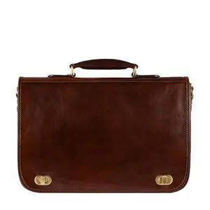 TIME RESISTANCE Leather Briefcase Laptop Bag - Brown
