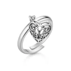 UNALOE Adjustable Sterling Ring With Dangling Heart