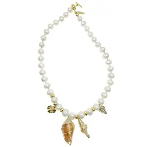 FARRA Freshwater Pearl And Shell Charm Necklace - White
