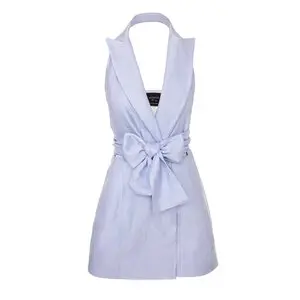 AVENUE N°29 Metallized Linen Lapel Dress With Bow