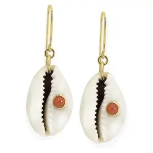VINTOUCH ITALY Cowrie Shell Earrings With Coral - White/gold/red
