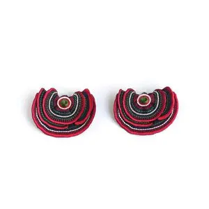 NANA WATANABE Turkey Tail Embroidered Earrings - Black/red