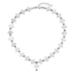 THE PHEIA Mother Of Pearl Cross Choker - Silver