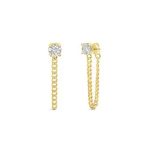 LUTIRO Curb Chain Stud Earrings With Zirconia - White